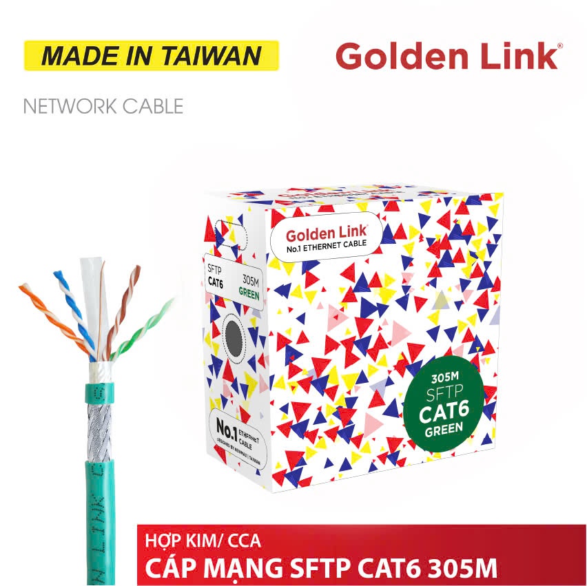 CÁP MẠNG GOLDEN LINK CAT6 SFTP CCA - MADE IN TAIWAN - 250MHZ - 305M